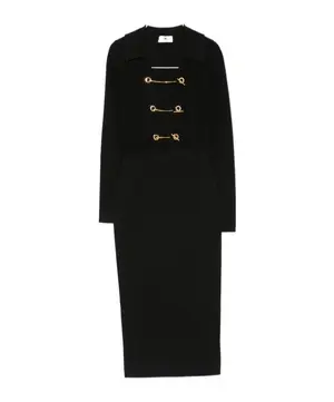 Elisabetta Franchi Toggle-fastening Ribbed-knit Midi Dress - Black