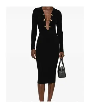 Elisabetta Franchi Toggle-fastening Ribbed-knit Midi Dress