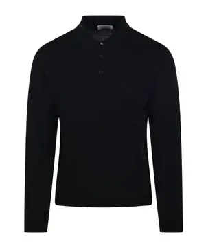 ROBERTO COLLINA Long-sleeve Knitted Polo Shirt - Black