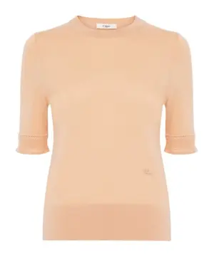 Chloé Ribbed Elbow-sleeve Knitted Sweater - Soft Peach