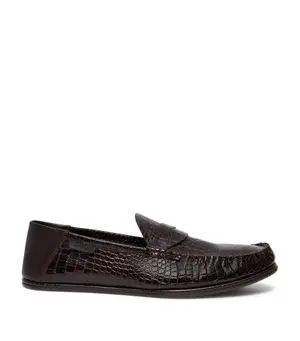 TOM FORD Croc-embossed Leather Penny Loafers