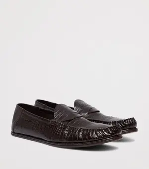 TOM FORD Croc-embossed Leather Penny Loafers