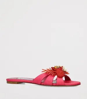 AQUAZZURA Raffia Marea Embellished Mules