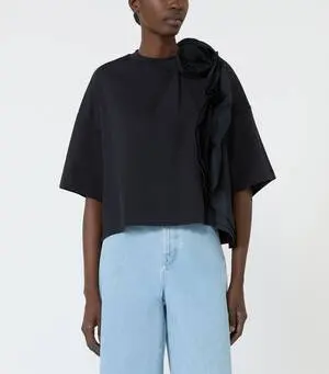 Max Mara Cotton T-shirt With Floral Appliqu
