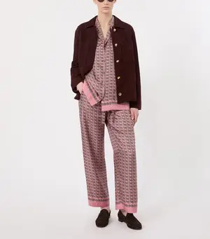 Max Mara Silk Bicycle Print Wide-leg Trousers
