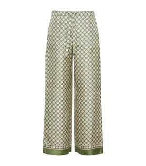 Max Mara Silk Twill Printed Wide-leg Trousers - Brown