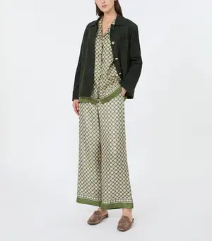 Max Mara Silk Twill Printed Wide-leg Trousers - Brown