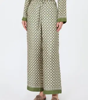 Max Mara Silk Twill Printed Wide-leg Trousers - Brown