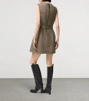 Burberry Wool-linen Blend Plaid Mini Dress With Belt