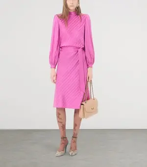 Valentino Garavani Silk Jacquard Stripe Midi Dress - Pink