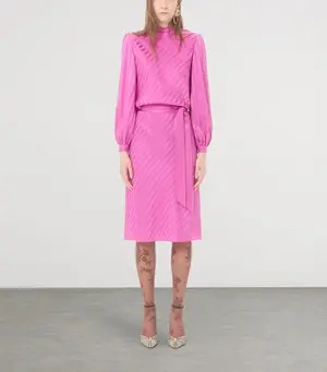 Valentino Garavani Silk Jacquard Stripe Midi Dress - Pink
