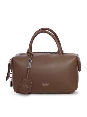 Max Mara Small Leather Top Handle Bag With Padlock Detail - Brown