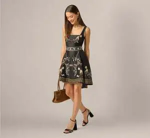 Adrianna Papell Embroidered Cotton Dress - Black Multi