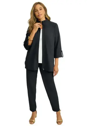 JESSICA LONDON Knit Crepe Winged Collar Set - Black