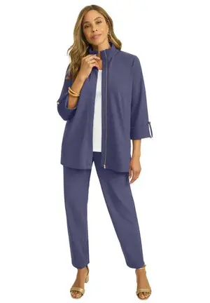 JESSICA LONDON Knit Crepe Winged Collar Set - Deep Dusk