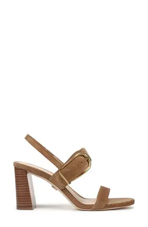 Veronica Beard Gaela Slingback Sandal With Buckle And Stacked Heel - Chestnut