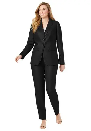 JESSICA LONDON 2-piece Stretch Crepe Single-breasted Pantsuit - Black