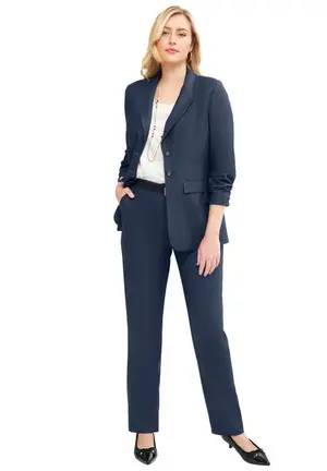 JESSICA LONDON 2-piece Stretch Crepe Single-breasted Pantsuit - Navy