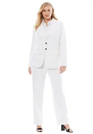JESSICA LONDON Two-piece Stretch Crepe Single-breasted Pantsuit - White