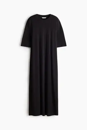 H&m H&M Long T-Shirt Dress In Interlock Jersey Black