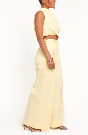 PETAL & PUP Linen & Cotton Mock Neck Crop Top And Wide Leg Pants Set