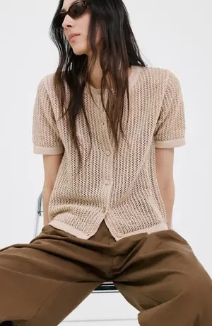 Mango Openwork Short Sleeve Cardigan