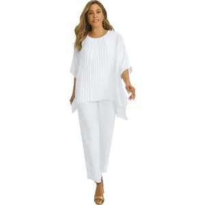 JESSICA LONDON JESSICA LONDON Georgette Pleated Poncho And Wide Leg Pant Set White
