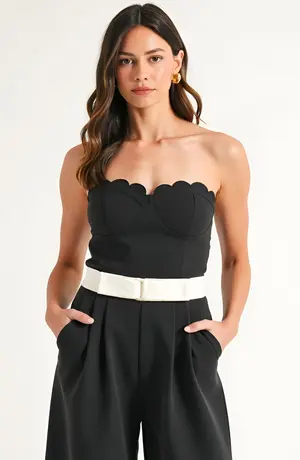 MODENAIRE Strapless Jumpsuit With Scalloped Bodice