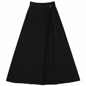 MAXMRKT Rayon Maxi Knife Pleated Double D Ring Skirt Black