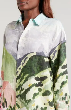 Desmond & Dempsey Landscape Linen Pajama Button-up Shirt