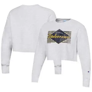 Champion Michigan Wolverines Reverse Weave Cropped Pullover Sweatshirt - Heather Gray