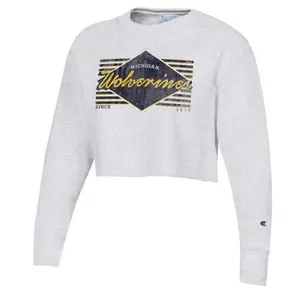 Champion Michigan Wolverines Reverse Weave Cropped Pullover Sweatshirt