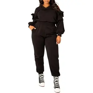 BUXOM COUTURE BUXOM COUTURE Scuba Knit Cold Shoulder Sweatshirt And Jogger Set Black