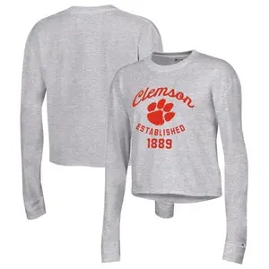Champion Clemson Tigers Boyfriend Cropped Long Sleeve T-shirt - Gray