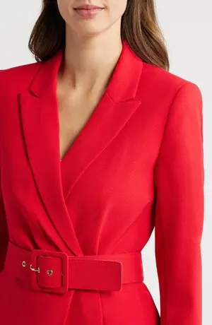 TAHARI ASL Peak Lapel Belted Blazer And Pants Set - Red
