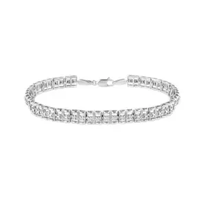 HAUS OF BRILLIANCE 925 Sterling 1/10 Cttw Diamond Double Link Tennis Bracelet - Silver