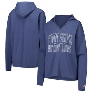 LEAGUE COLLEGIATE WEAR Penn State Nittany Lions Slub Long Sleeve V-neck Hoodie T-shirt - Navy