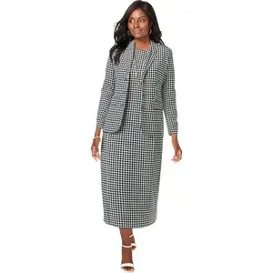 JESSICA LONDON Maxi Jacket Dress Set - Black Houndstooth