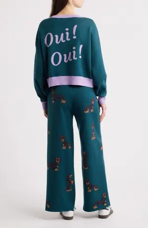 DRESSED IN LALA Weenie Dog Jacquard Sweater & Wide Leg Pants Set
