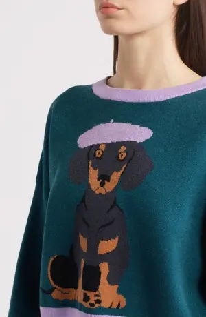 DRESSED IN LALA Weenie Dog Jacquard Sweater & Wide Leg Pants Set