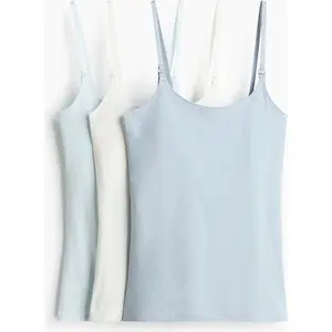 H&m Mama 3-pack Nursing Strappy Tops - Light Blue/white