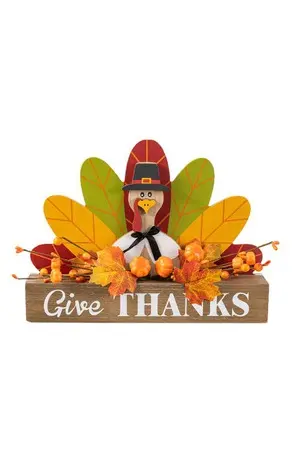 GLITZHOME Thanksgiving Wooden Pilgrim Or Turkey Table Block Sign
