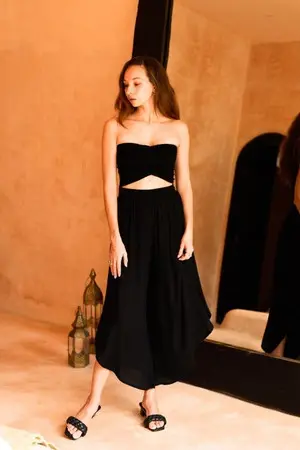Pink Haley Winona Smocked Tube Top & Asymmetrical Pants Set - Black