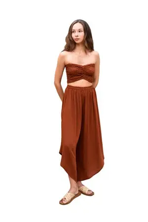 Pink Haley Winona Smocked Tube Top & Asymmetrical Pants Set - Orange