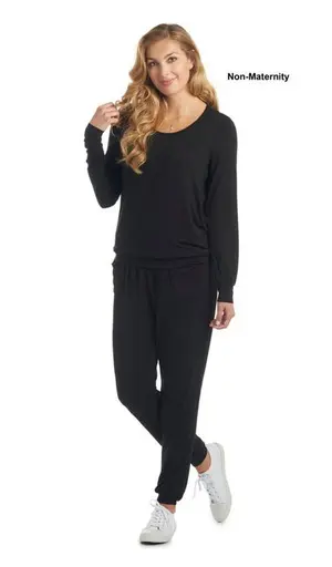 EVERLY GREY Whitney Maternity/nursing Two-piece Top And Pant Set - Black