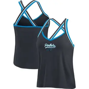 WEAR BY ERIN ANDREWS Carolina Panthers Cross Strap Tri-blend Tank Top - Black