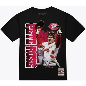 Mitchell & Ness Pete Rose Cincinnati Reds Legendary Collage Player T-shirt - Black