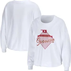 WEAR BY ERIN ANDREWS Oklahoma Sooners Diamond Long Sleeve Cropped T-shirt - White