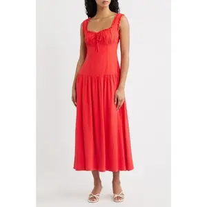 PETAL & PUP Joanne Lace Trim Midi Dress - Red