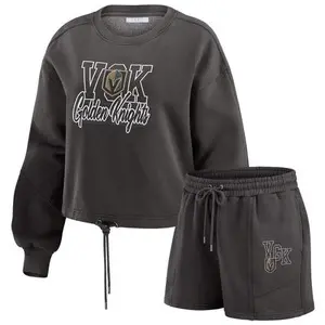 WEAR BY ERIN ANDREWS Vegas Golden Knights Washed Fleece Sweatshirt & Shorts Lounge Set - Black